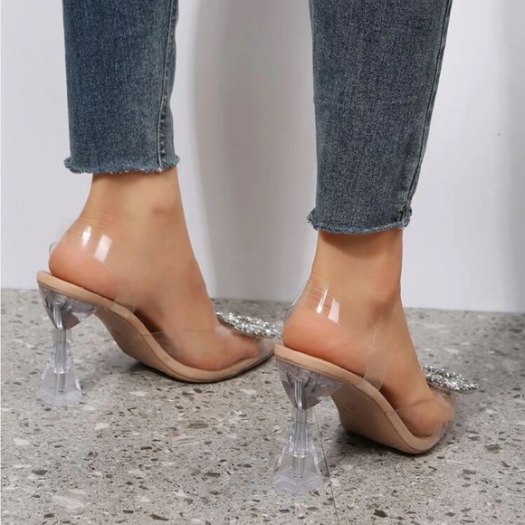 Rebellious Rose | Shoes | Women Rhinestone Decor Clear Strap Slingback ...